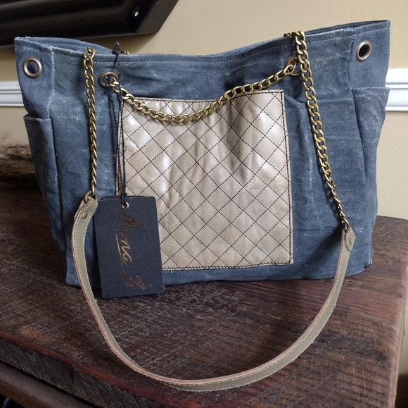 Mona B | Bags | Nwt Mona B Green Tan Milan Upcycled Canvas Handbag ...